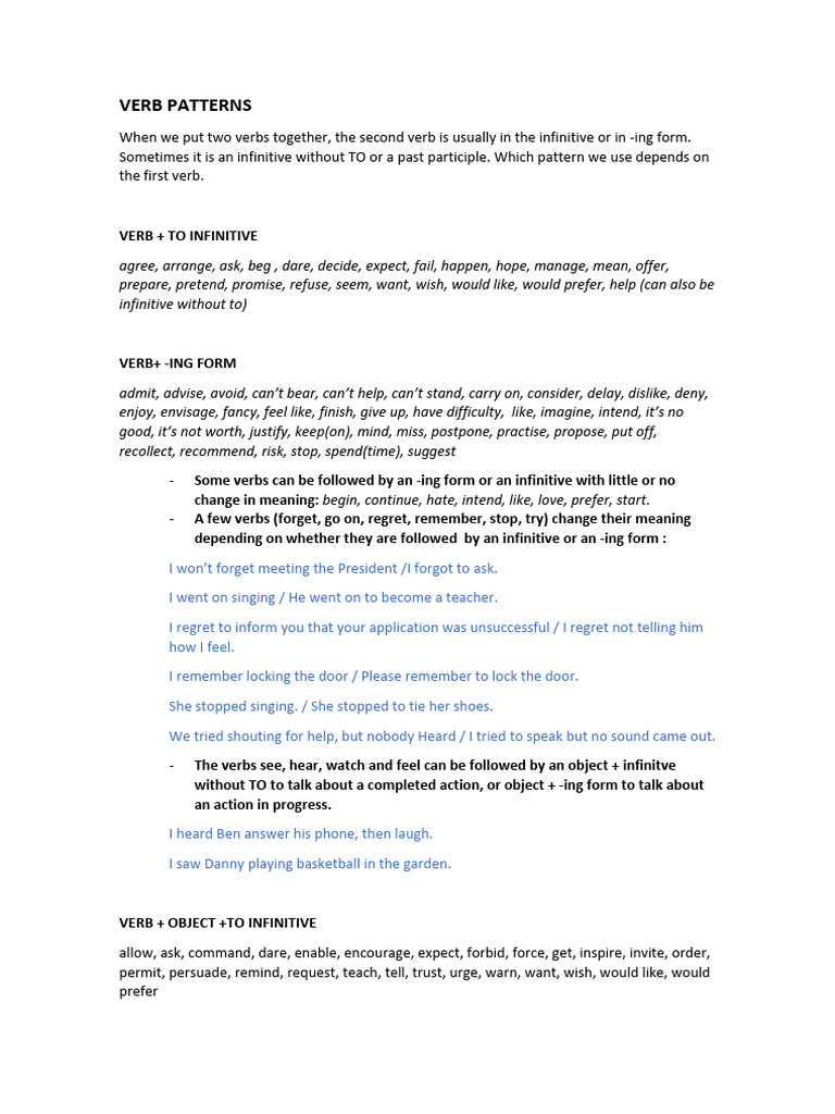 Verb Patterns | PDF | Verb