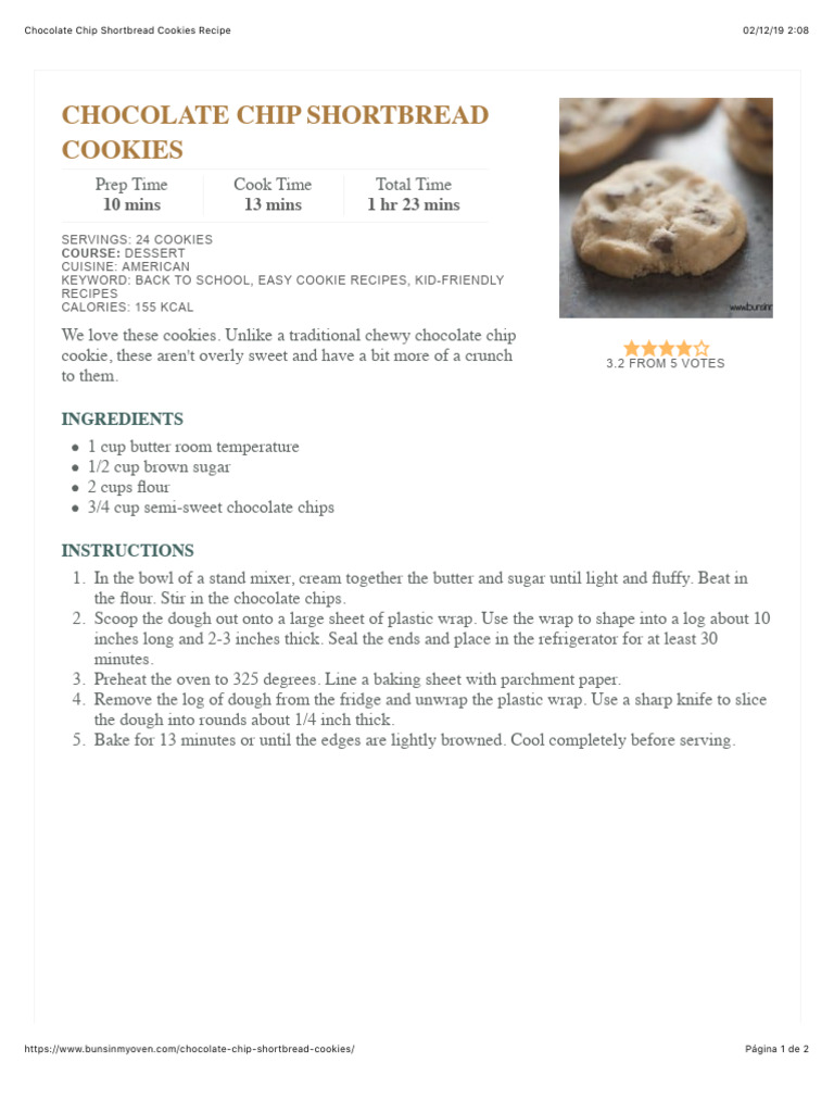 Chocolate Chip Shortbread Cookies Recipe | PDF | Nutrition Facts Label ...