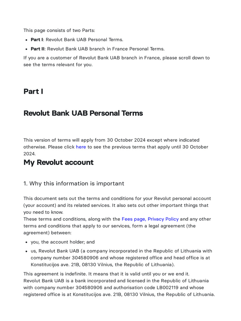 Revolut Bank UAB Personal Terms: 1. Why This Information Is Important ...
