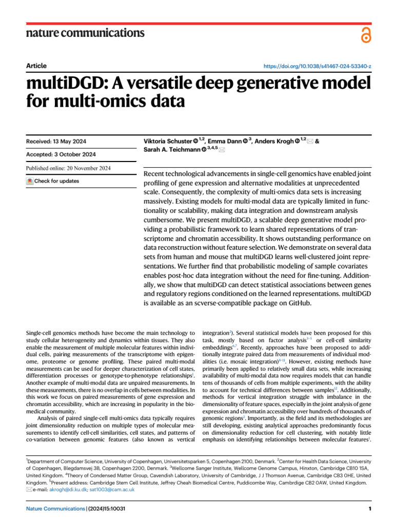 multiDGD - A Versatile Deep Generative Model For Multi-Omics Data | PDF | Cluster Analysis