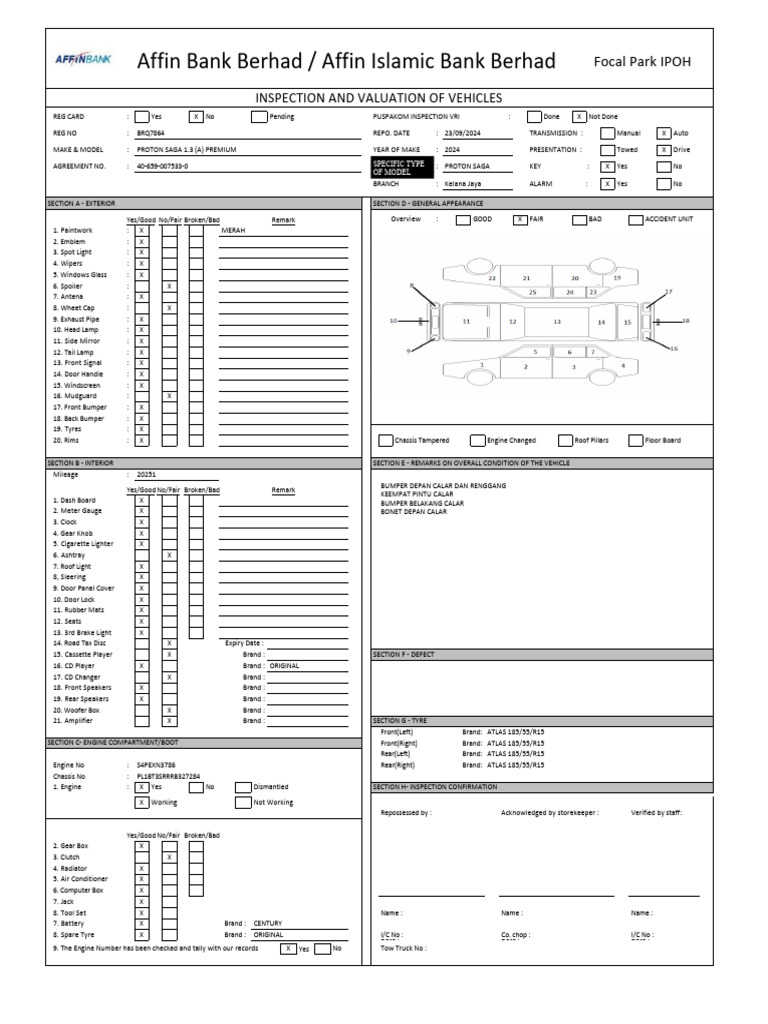 Proton Saga 2024 Vehicle Inspection Report | PDF | Sports Cars | Land ...