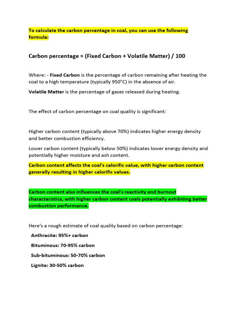 Calculating Fixed Carbon in Coal | PDF