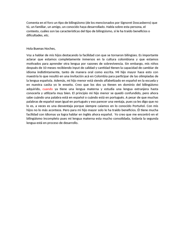 Comenta en el foro un tipo de bilingüismo | PDF