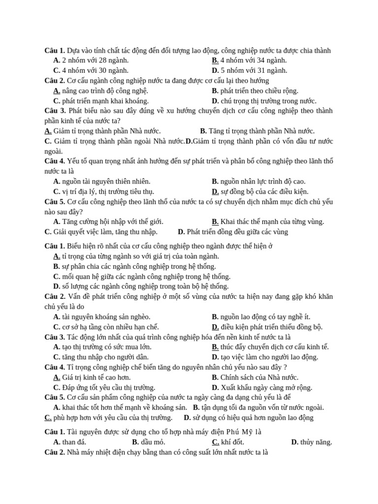 KTTX lần 2 địa lý hk1 - khối 12 (B16, B17, B18, B20) | PDF