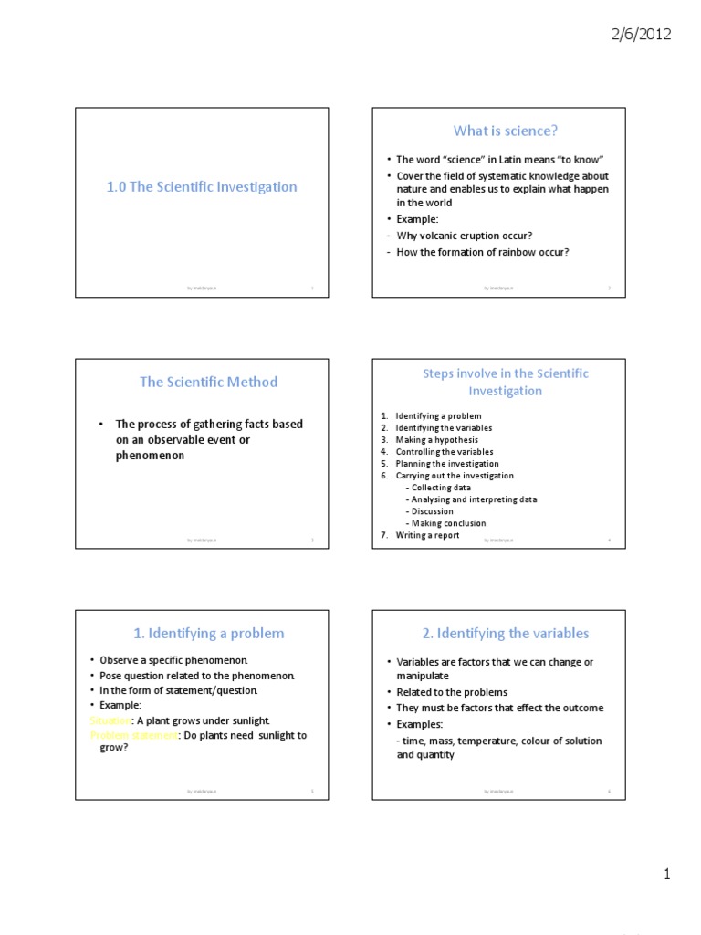 Steps of Scientific Investigation Guide | PDF | Experiment | Scientific ...