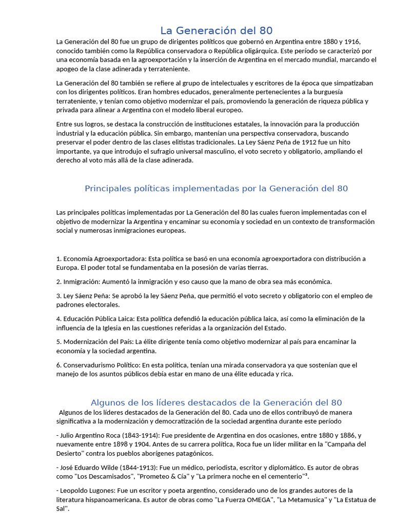 La Generación Del 80 | PDF | Conservatismo | Ciencias Políticas