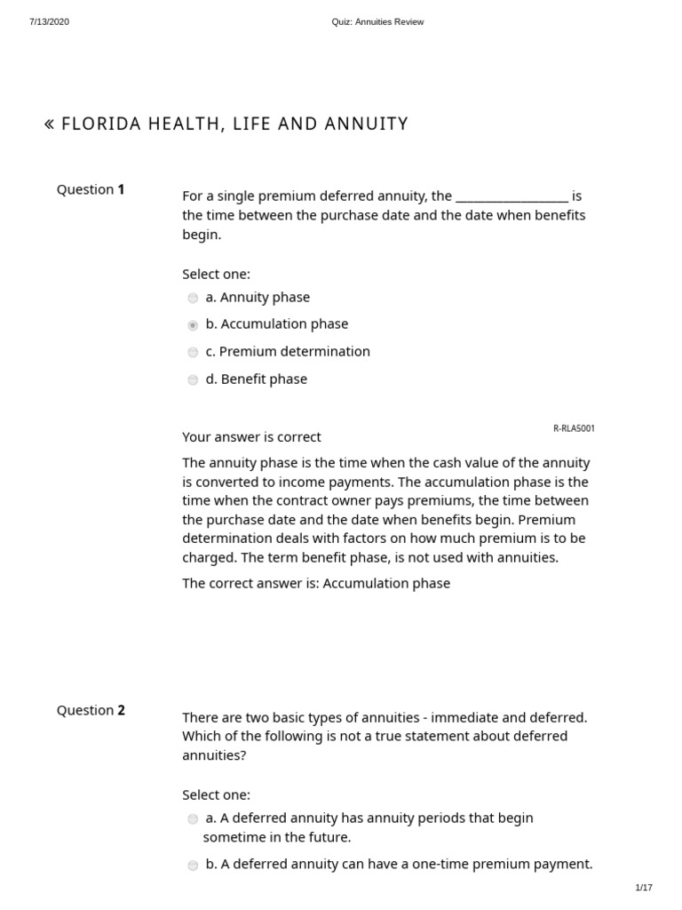 QUIZ Chapter18 - Annuities Review | PDF | Life Annuity | Insurance