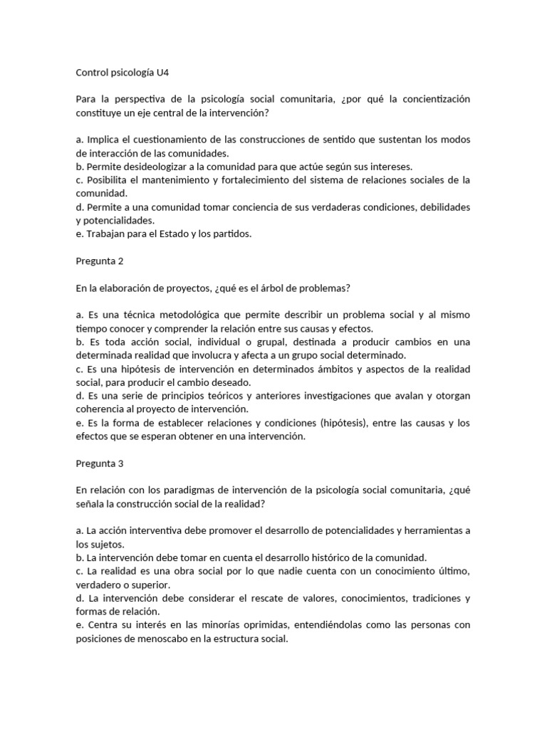 Control psicología U4 | PDF | Sicología | Psicología Social