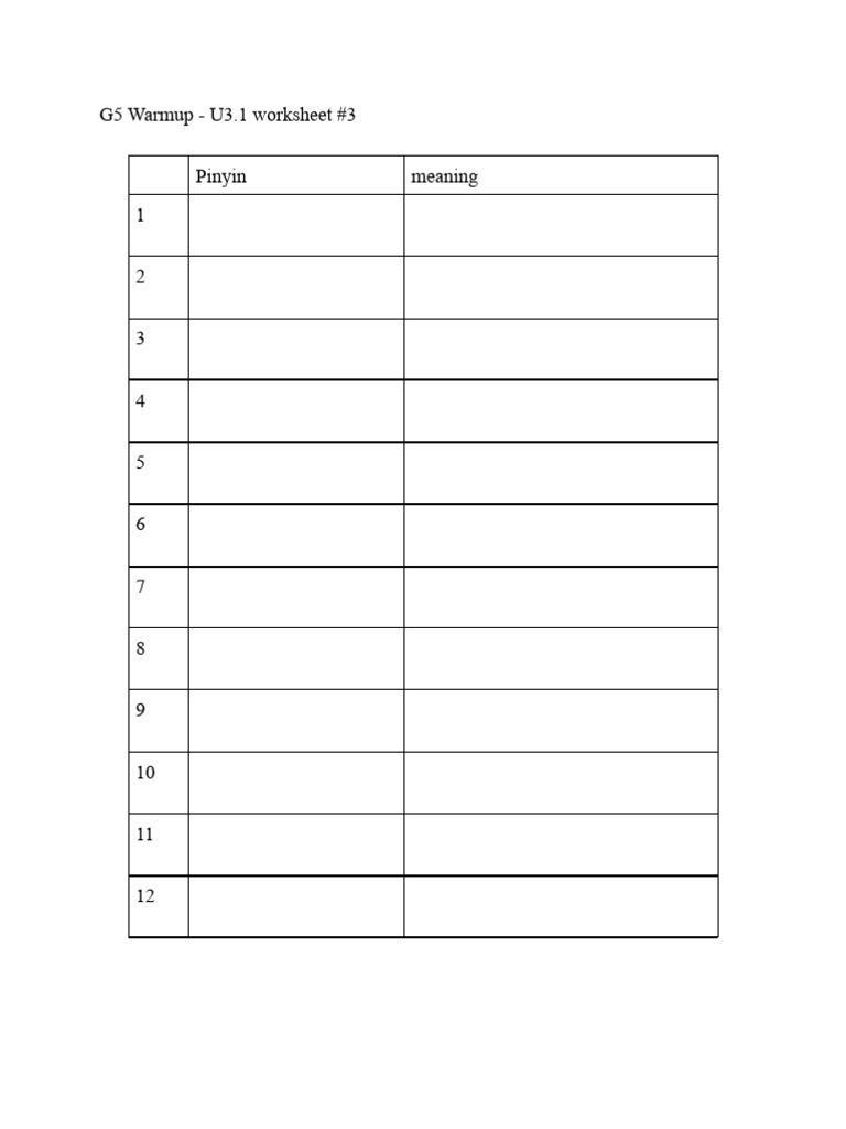 G5+Warmup+U3.1+wkst+#3 | PDF