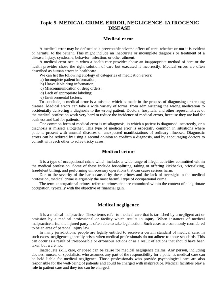 Medical Crime, Error, Negligence. Iatrogenic Disease. Experiments | PDF ...