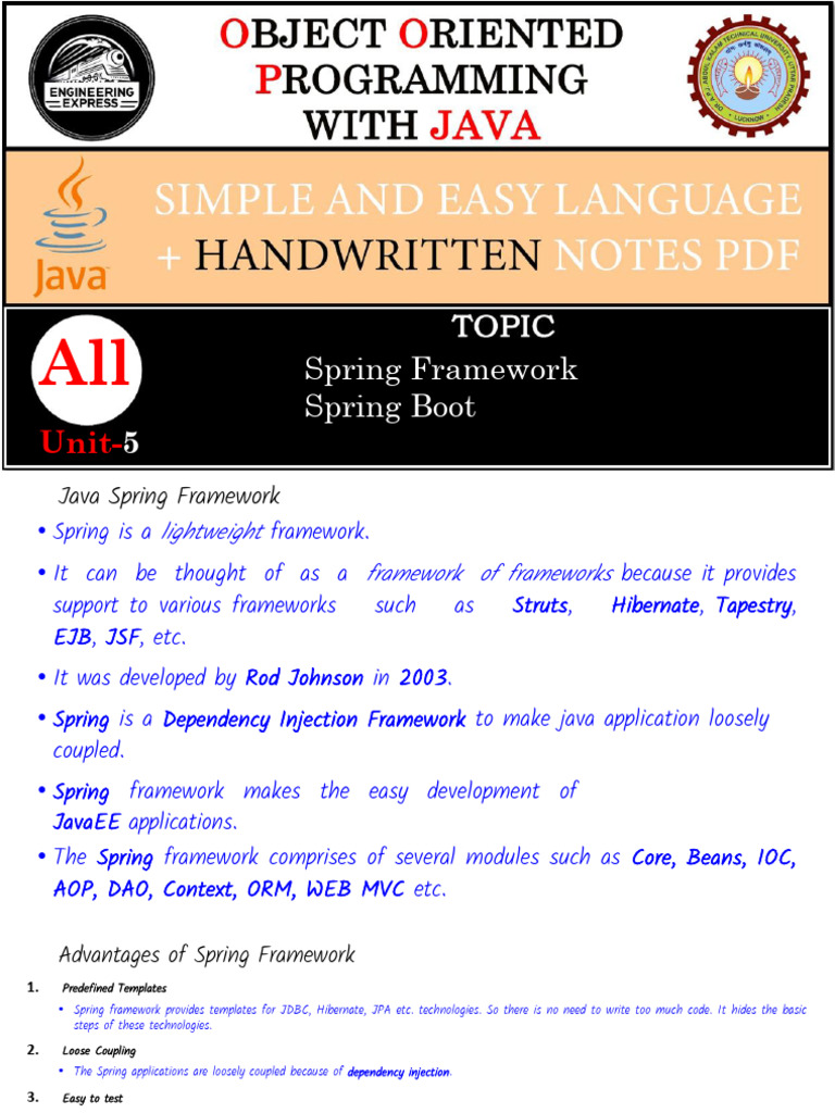 OOP With Java Unit 5 Final | PDF | Spring Framework | Class (Computer Programming)