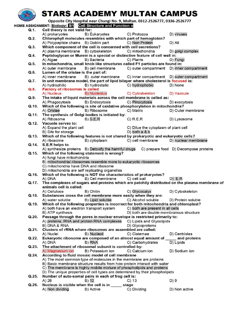 Biology MCQ'S For MDCAT | PDF