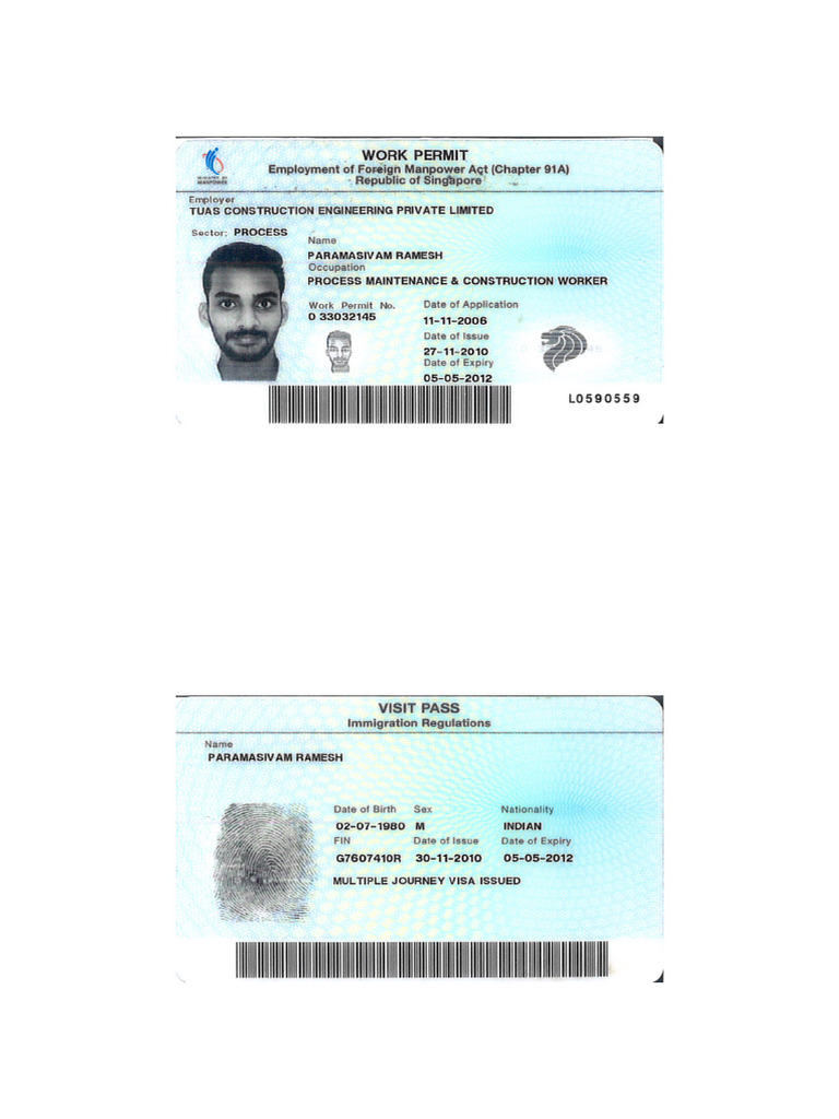 Exp - Tuas Construction Engg - Work Permit | PDF