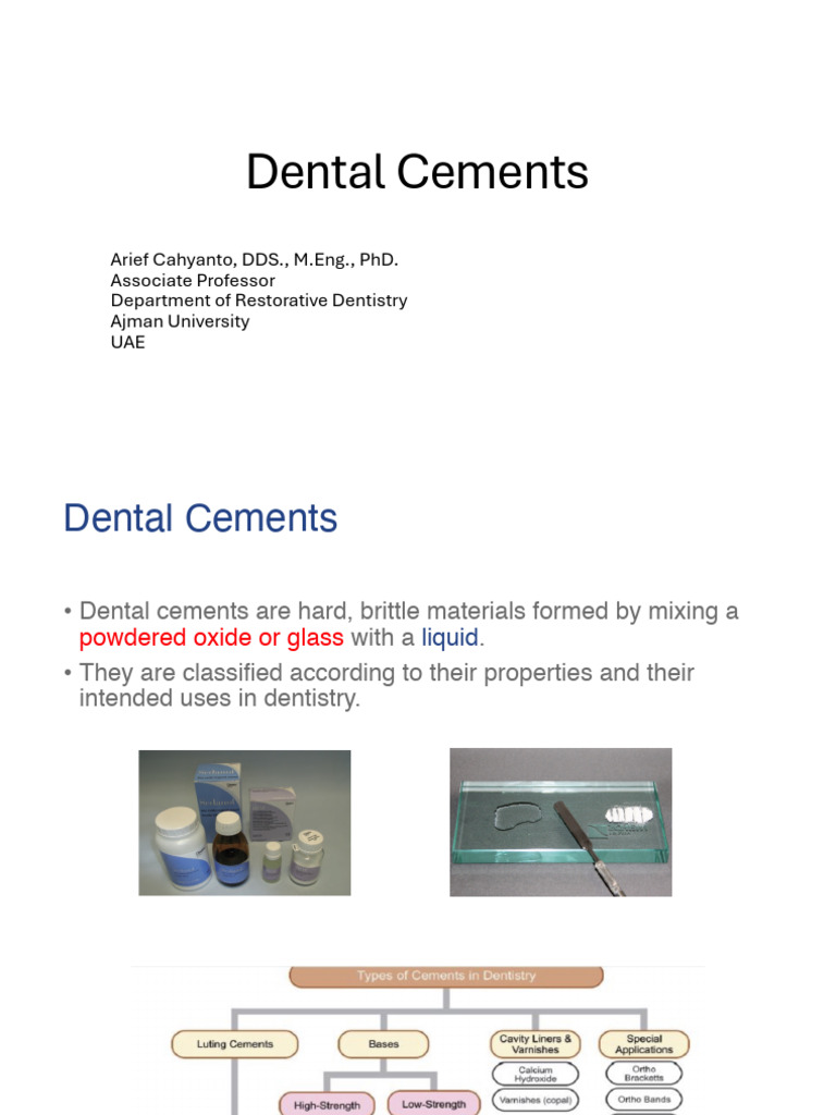 Topic 9 Dental Cements AC | PDF | Dental Material | Materials