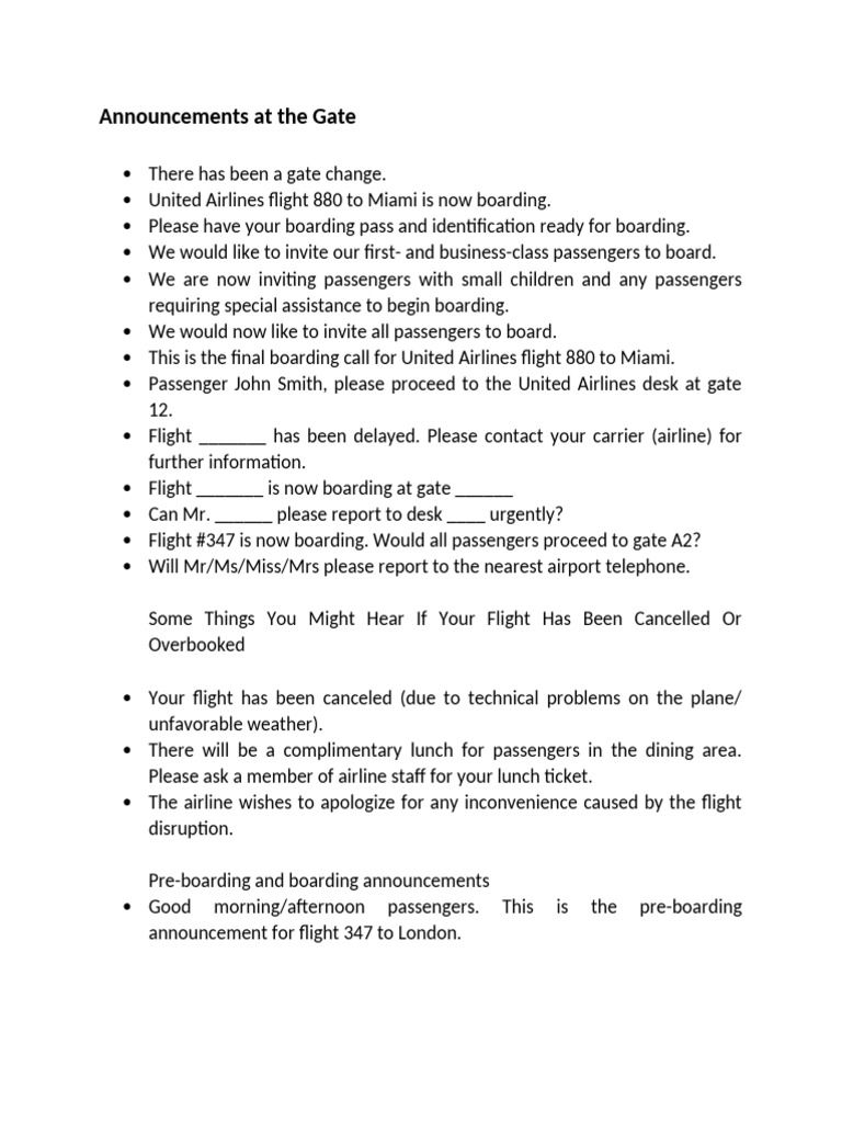 Announcements at The Gate | PDF | United Airlines | Airport