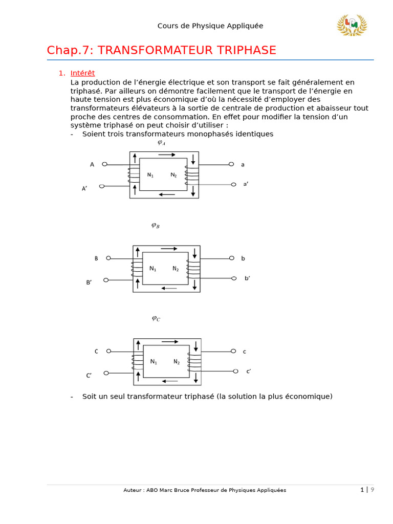 Cours sur le Transformateur Triphasé | PDF | Transformateur électrique ...