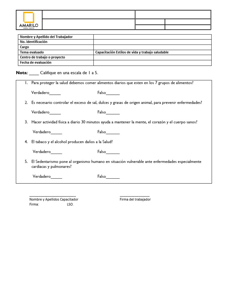 SST-F-104 Evaluacion Capacitacion Estilos de Vida | PDF