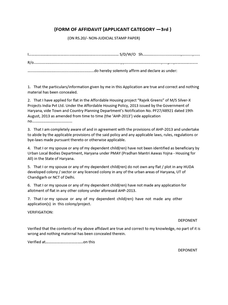 Affordable Housing Affidavit Template | PDF