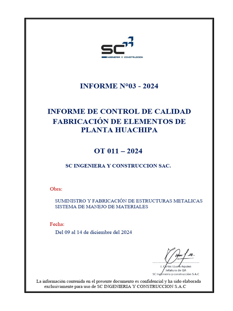 REPORTE DE CALIDAD N°3 | PDF | Ingeniería