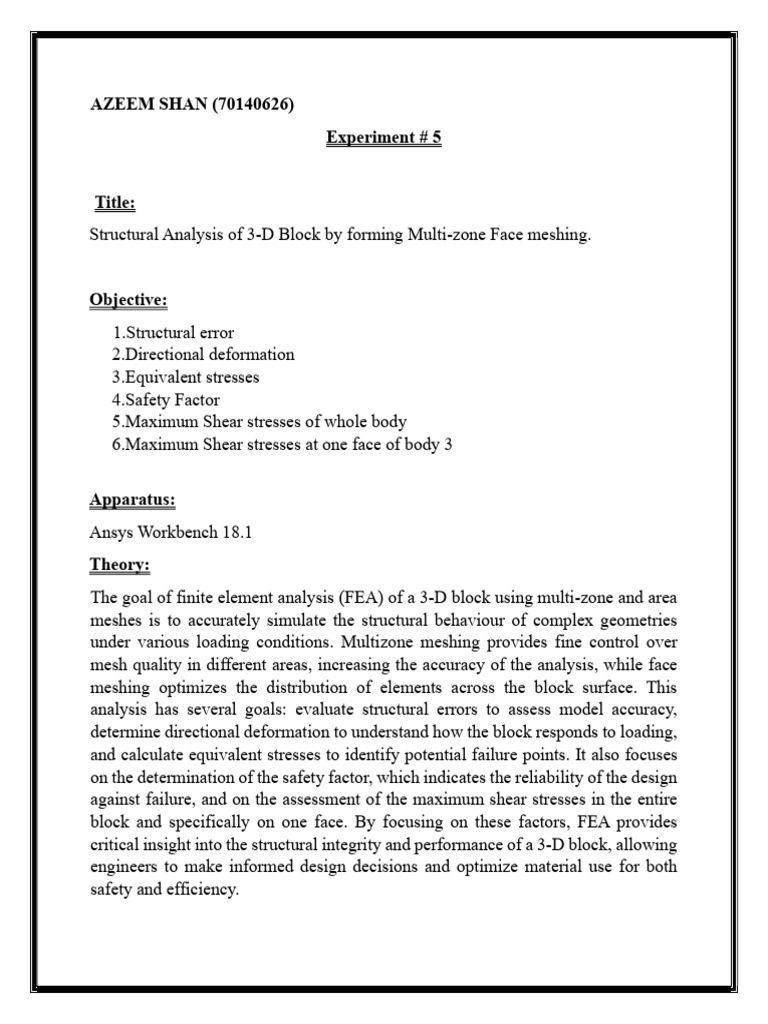 FEA lab Experiment 5 | PDF | Stress (Mechanics) | Finite Element Method