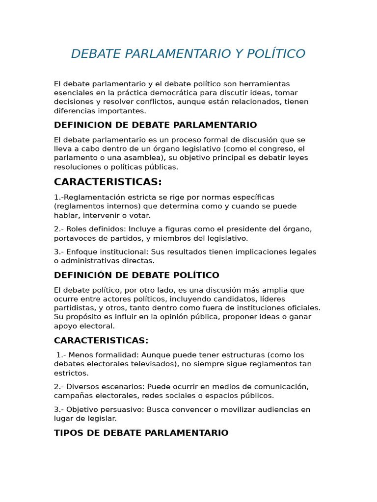 Debate Parlamentario y Político | PDF | Democracia | Ideologías políticas