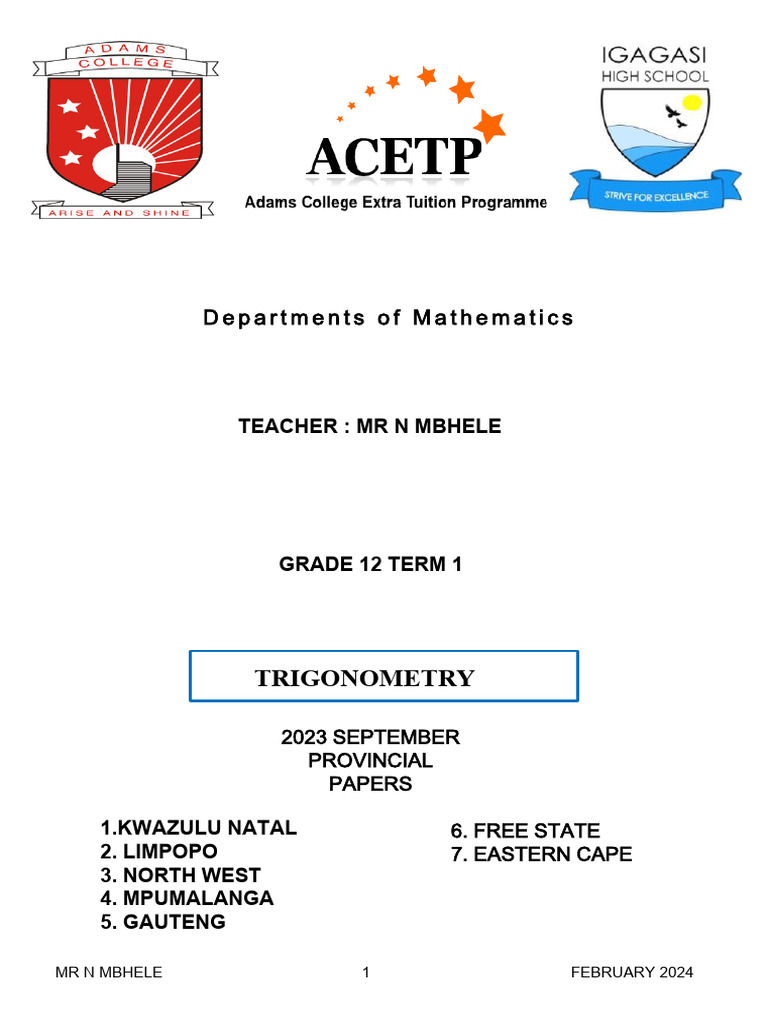 Grade 12 Trigonometry Exam Prep | PDF | Trigonometry | Euclidean Plane ...
