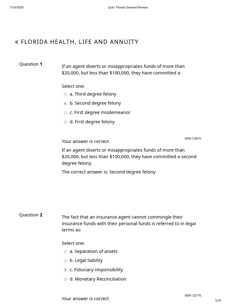 QUIZ Chapter19 - Florida General Review1 | PDF | Insurance | Felony
