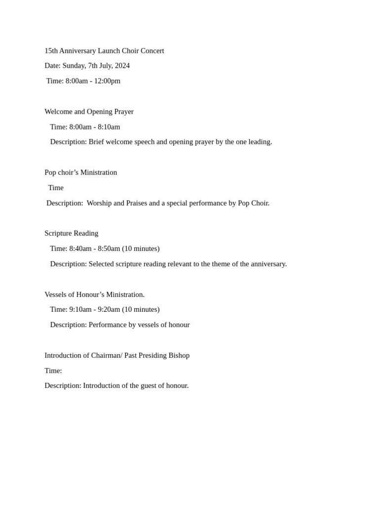 15th Anniversary Launch Outline (Sample) | PDF