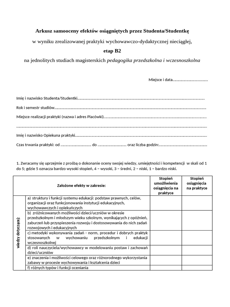 Zalacznik 9. Arkusz Samooceny b2 | PDF