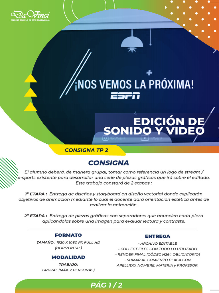 TP 2 Consigna Edic de Sonido y Video - 2024 | PDF | Animación | Tecnología digital