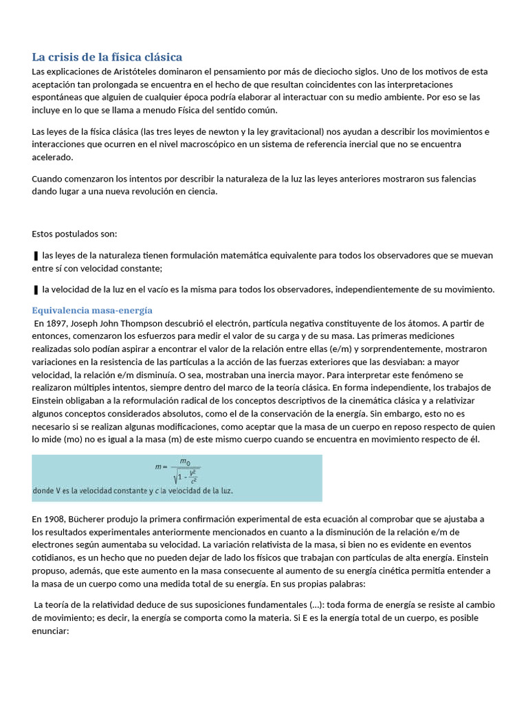 La Crisis de La Física Clásica | PDF | Masa | Mecánica cuántica