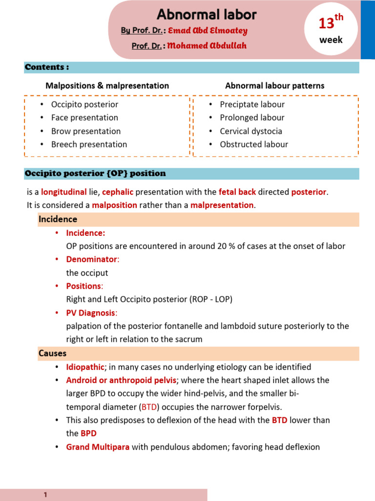 abnormal labour - 13th - منسقة | PDF | Childbirth | Pelvis