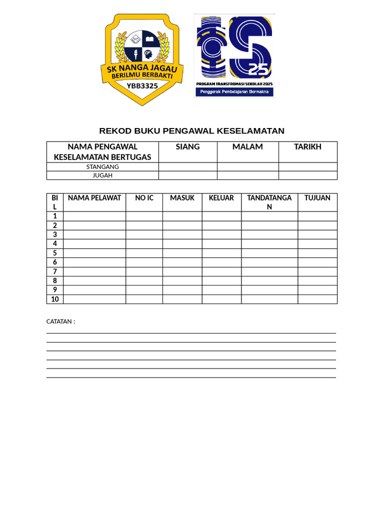 REKOD BUKU PENGAWAL KESELAMATAN | PDF