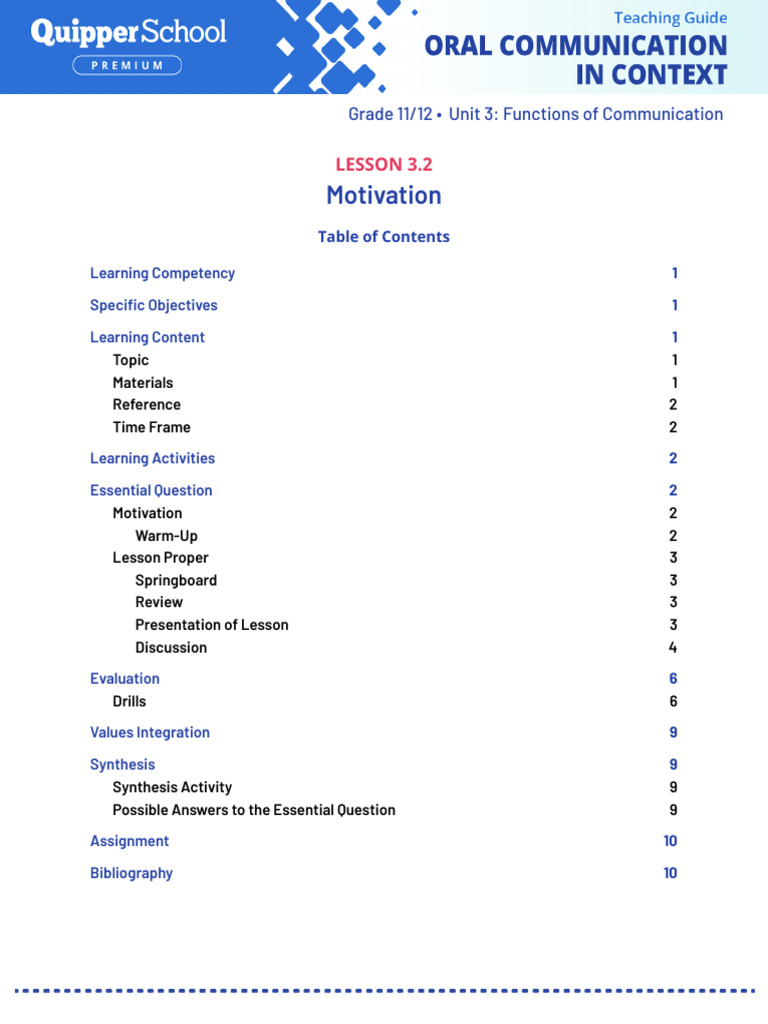 Unit 3 Lesson 2 Teaching Guide Pdf Communication Motivation