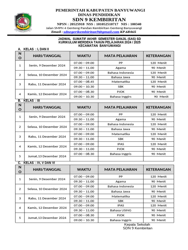 Jadwal Aksas-Sas 2024-2025 | PDF