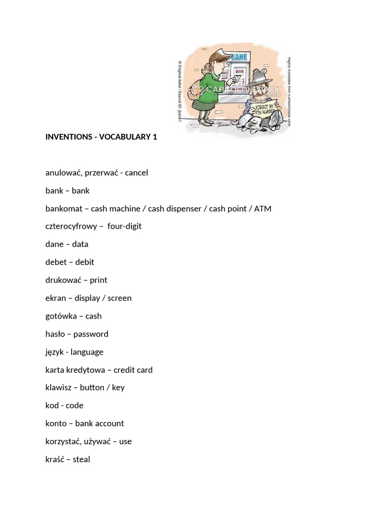 Inventions Vocabulary Credit Card | PDF