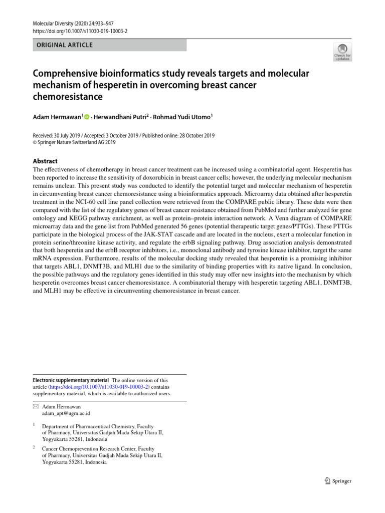 Comprehensive bioinformatics study reveals targets and molecular ... Comprehensive bioinformatics study reveals targets and molecular ...
