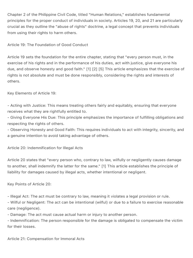 Chapter 2 of The Philippine Civil Code, Titled "Human Relations ...