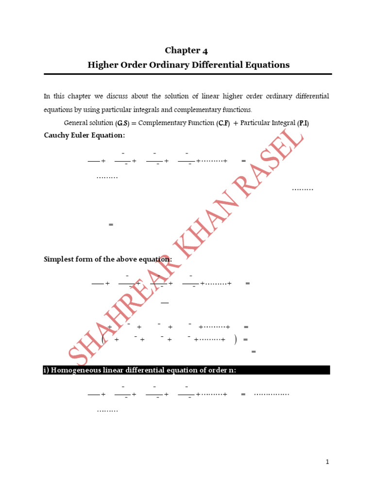 Lecture-09 Chapter 4 Higher Order DE | PDF | Ordinary Differential Equation | Algebra