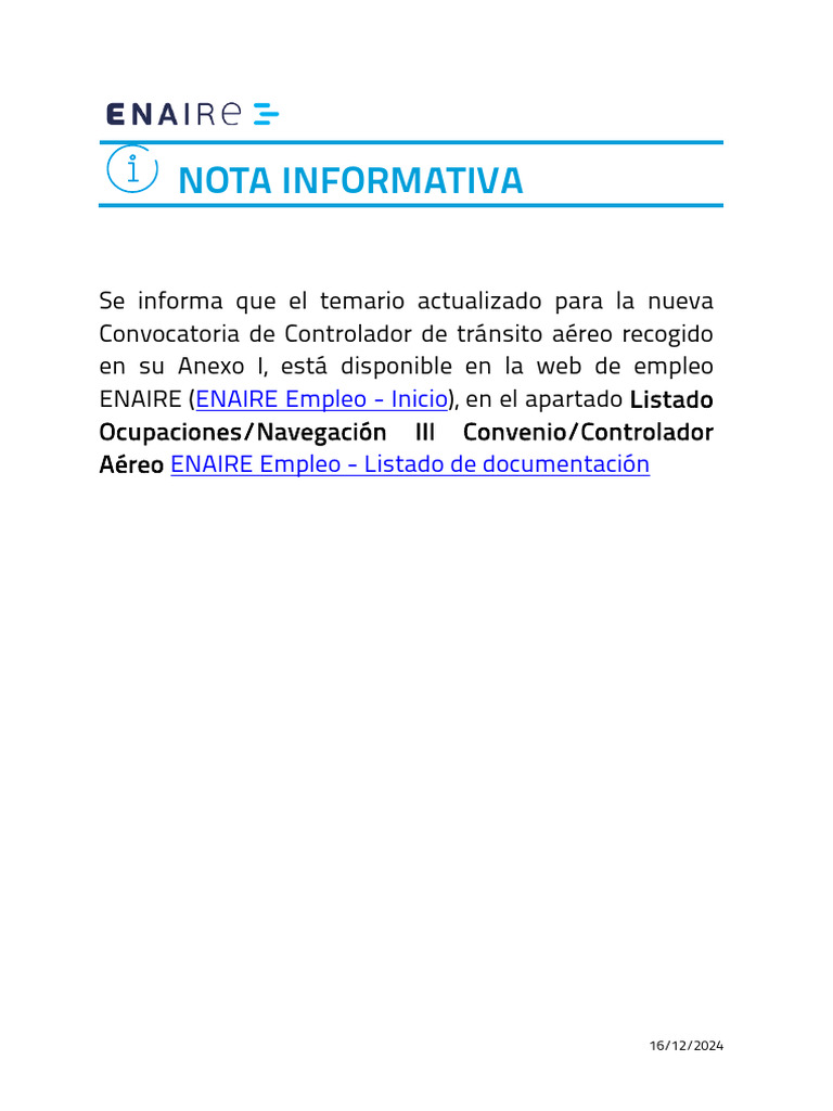 Nota Informativa - Temario Actualizado | PDF