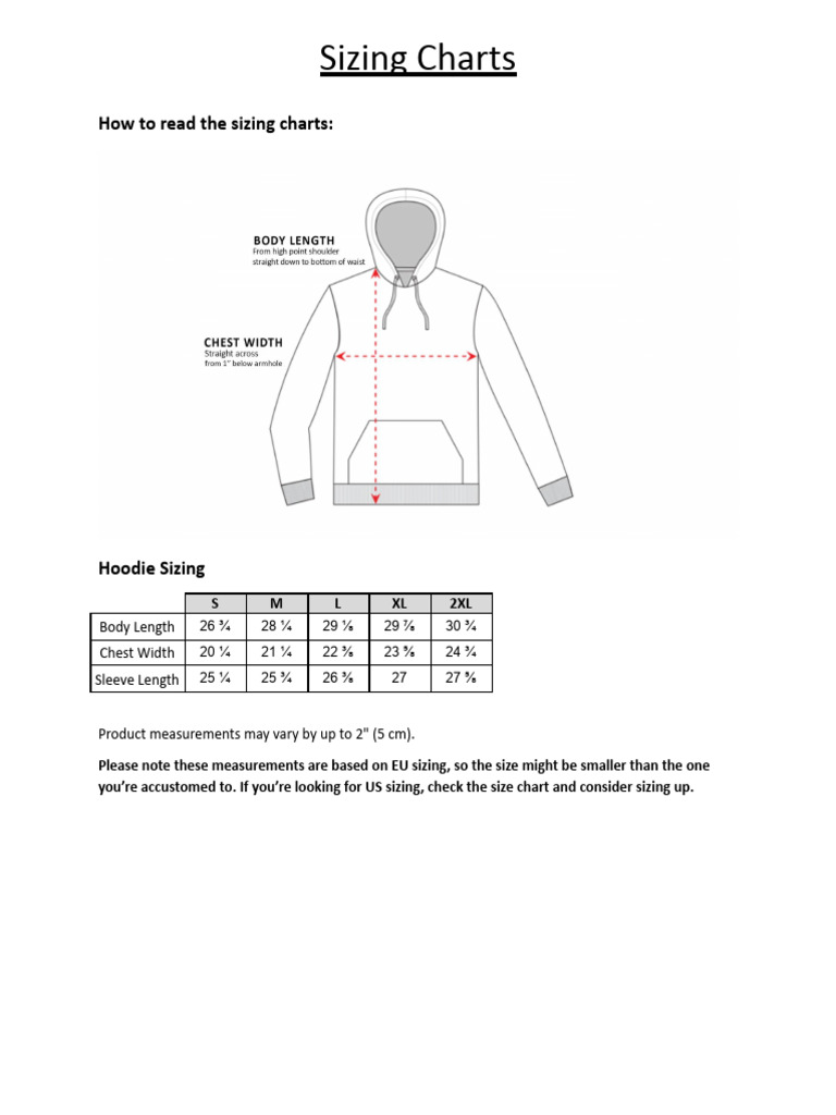 Hoodie Sizing Charts | PDF