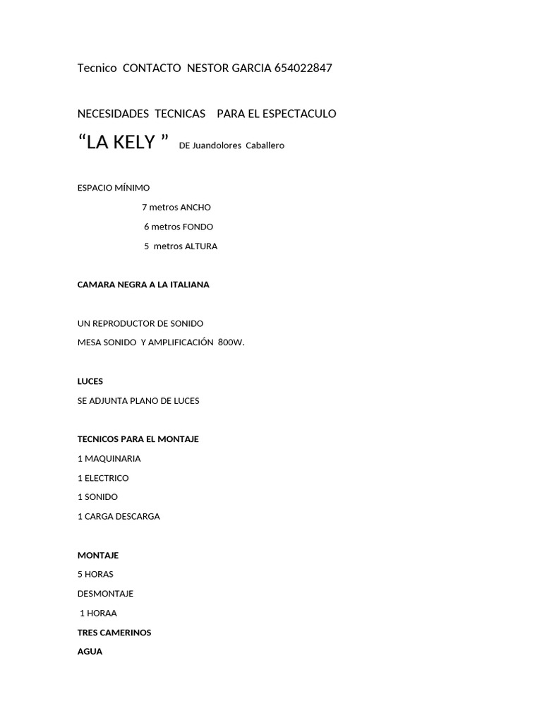 Necesidades Tecnicas La Kely | PDF