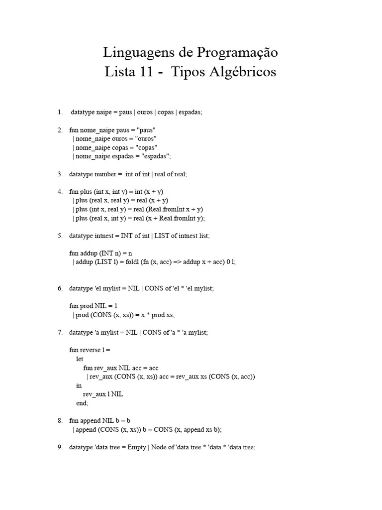 Linguagens de Programação - Lista 11 | PDF