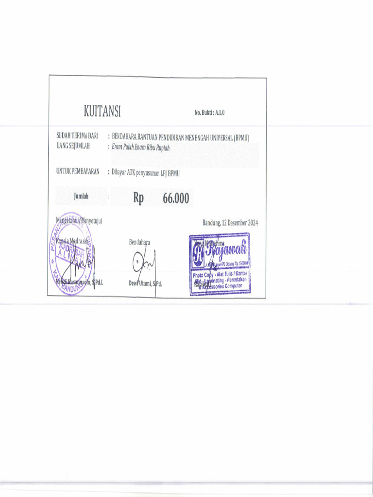 Bukti Kuitansi Dan Faktur Pembelian ATK Pelaporan BPMU THP 2 | PDF