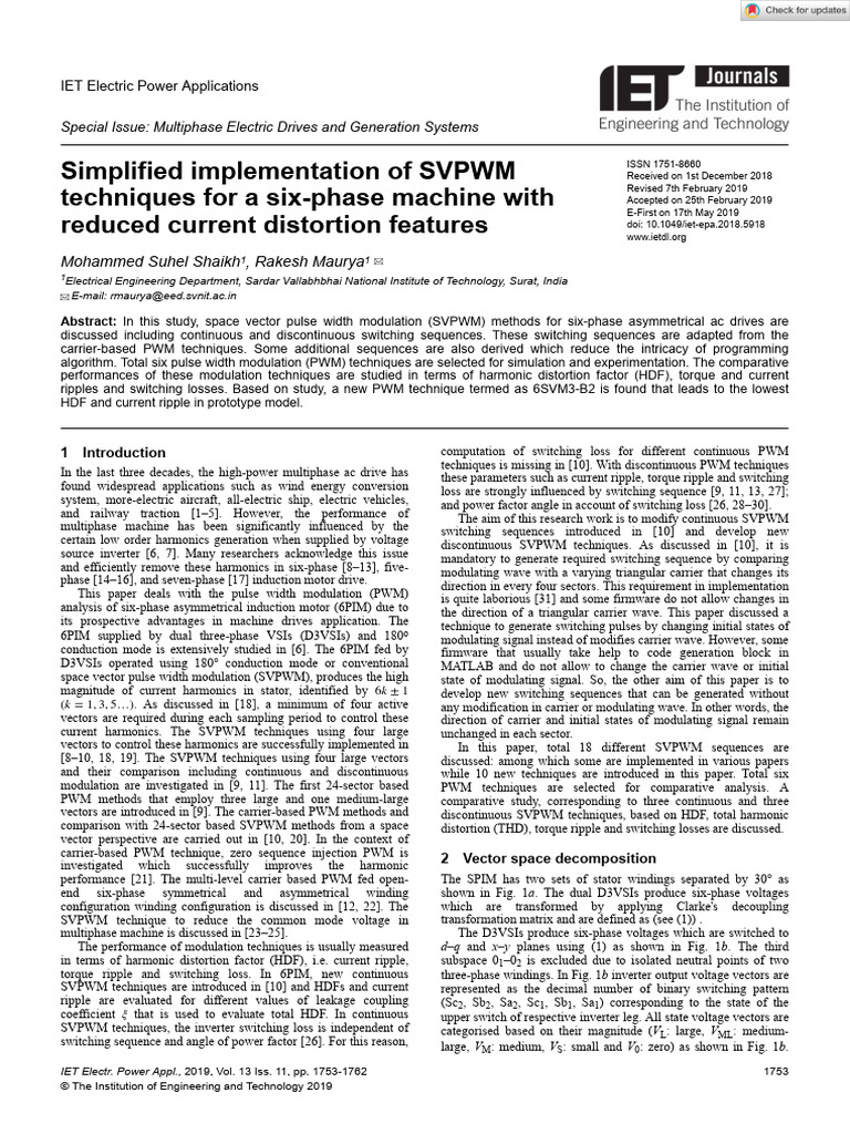 IET Electric Power Appl - 2019 - Shaikh - Simplified implementation of SVPWM techniques for a ...