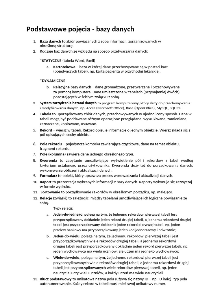 Podstawowe Pojecia BD | PDF