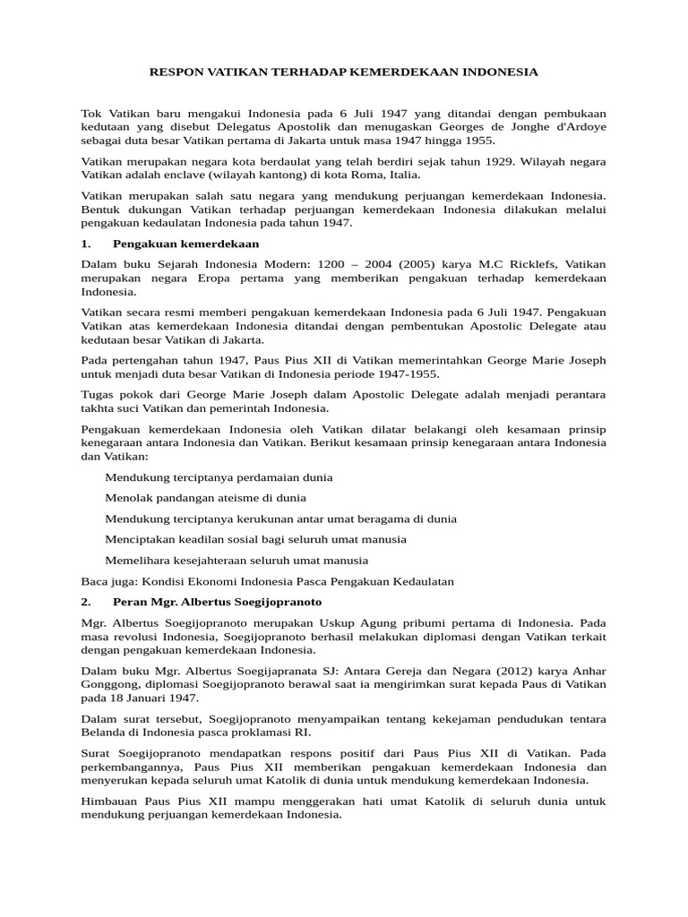 Pengakuan Vatikan atas RI 1947 | PDF