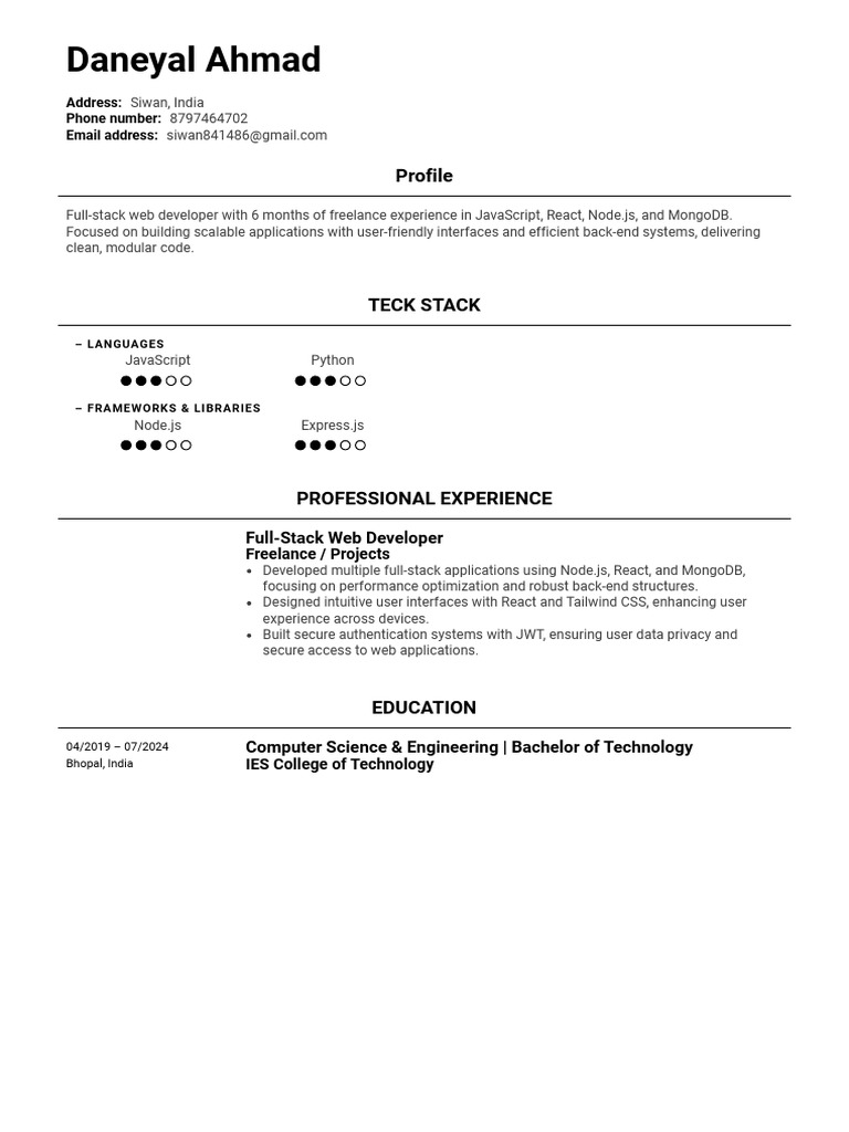 Full-Stack Web Developer Profile | PDF