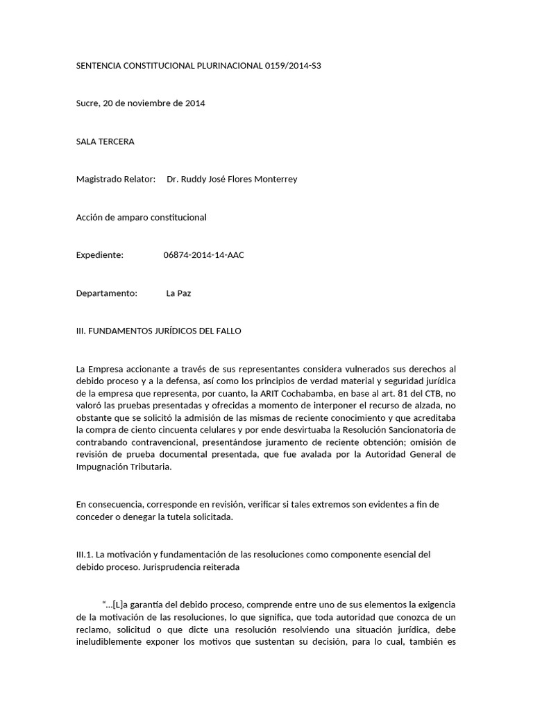 Sentencia Constitucional Plurinacional 0159 | PDF | Debido al proceso | Justicia