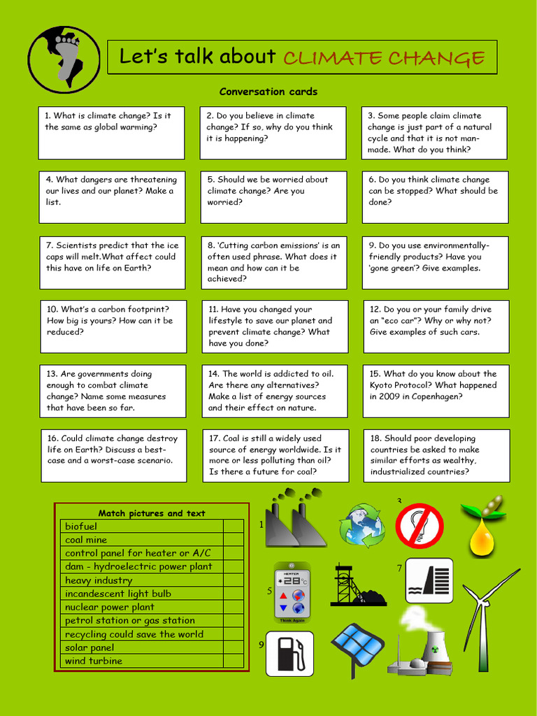 Climate Change Discussion Cards | PDF | Climate Change | Energy Development
